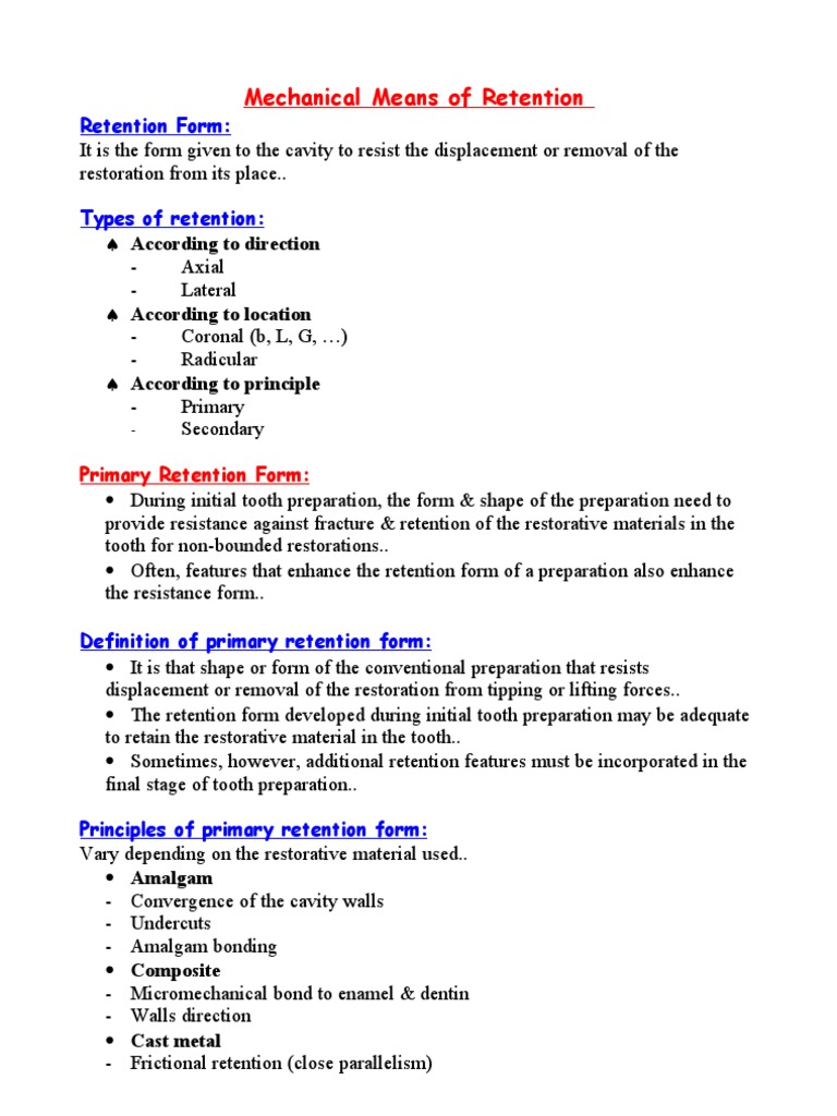 Understanding Retention Forms in Dentistry | PDF | Tooth Enamel | Mouth