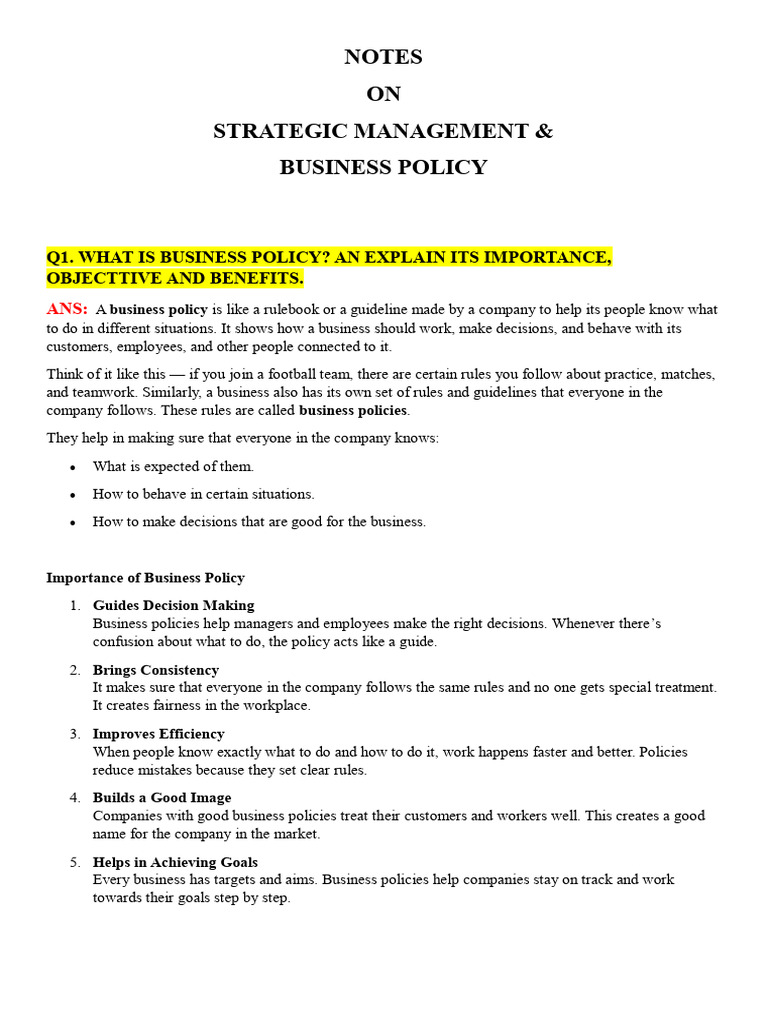 Understanding Business Policy Essentials | PDF | Strategic Management ...