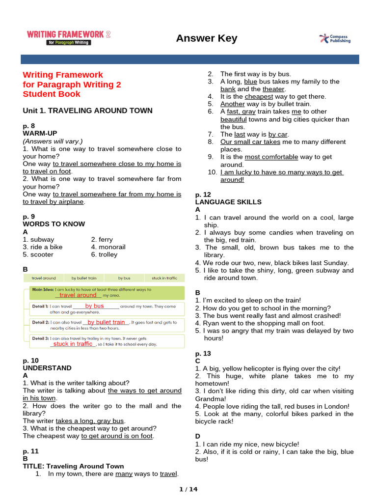 Writing Framework For Paragraph Writing 2 - Answer Key | PDF | Carnival ...