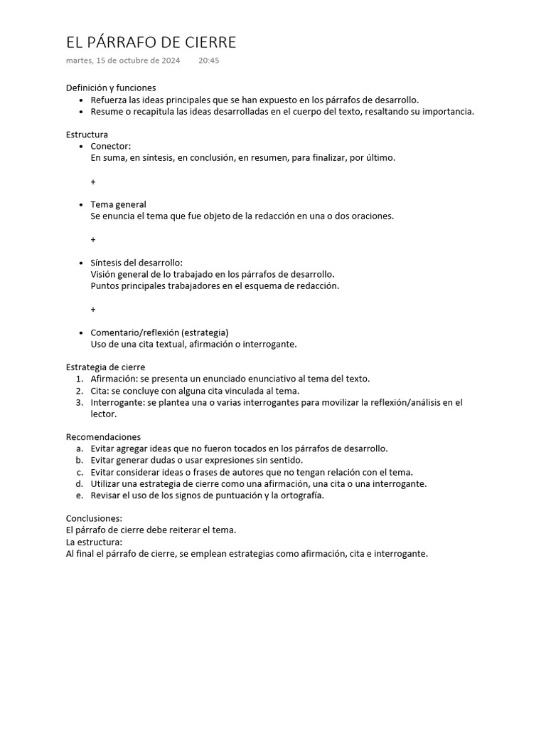 El Párrafo de Cierre | PDF