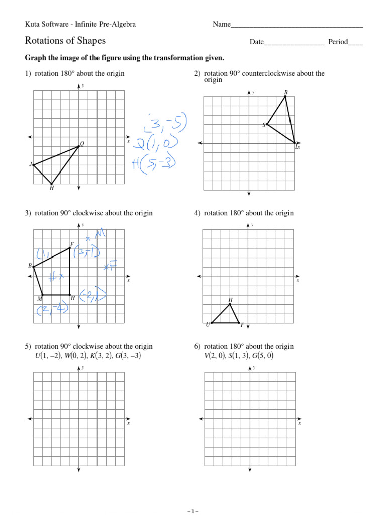 Rotations of Shapes Worksheet | PDF | Rotation | Graph Theory