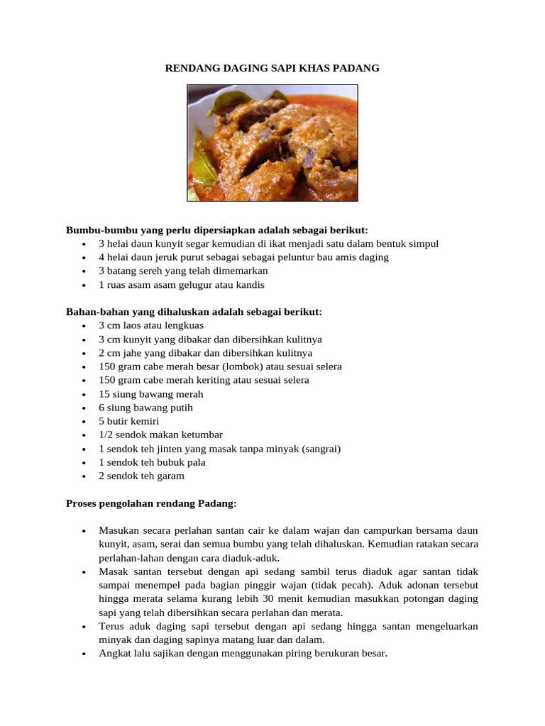 Resep Rendang Daging Sapi Padang | PDF
