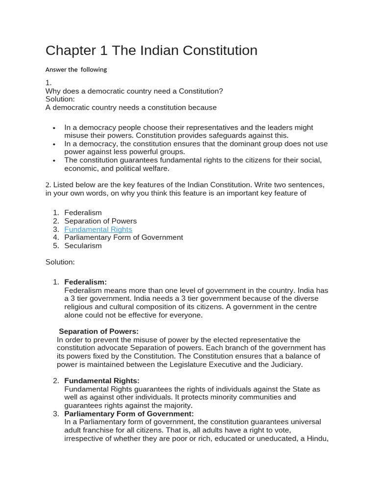 Chapter 1 The Indian Constitution | PDF | Constitution | Democracy