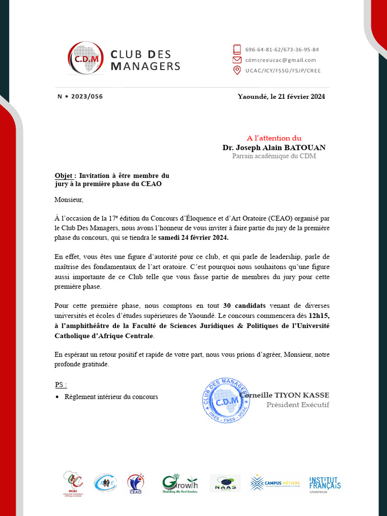 Invitation au jury du CEAO 2024 | PDF