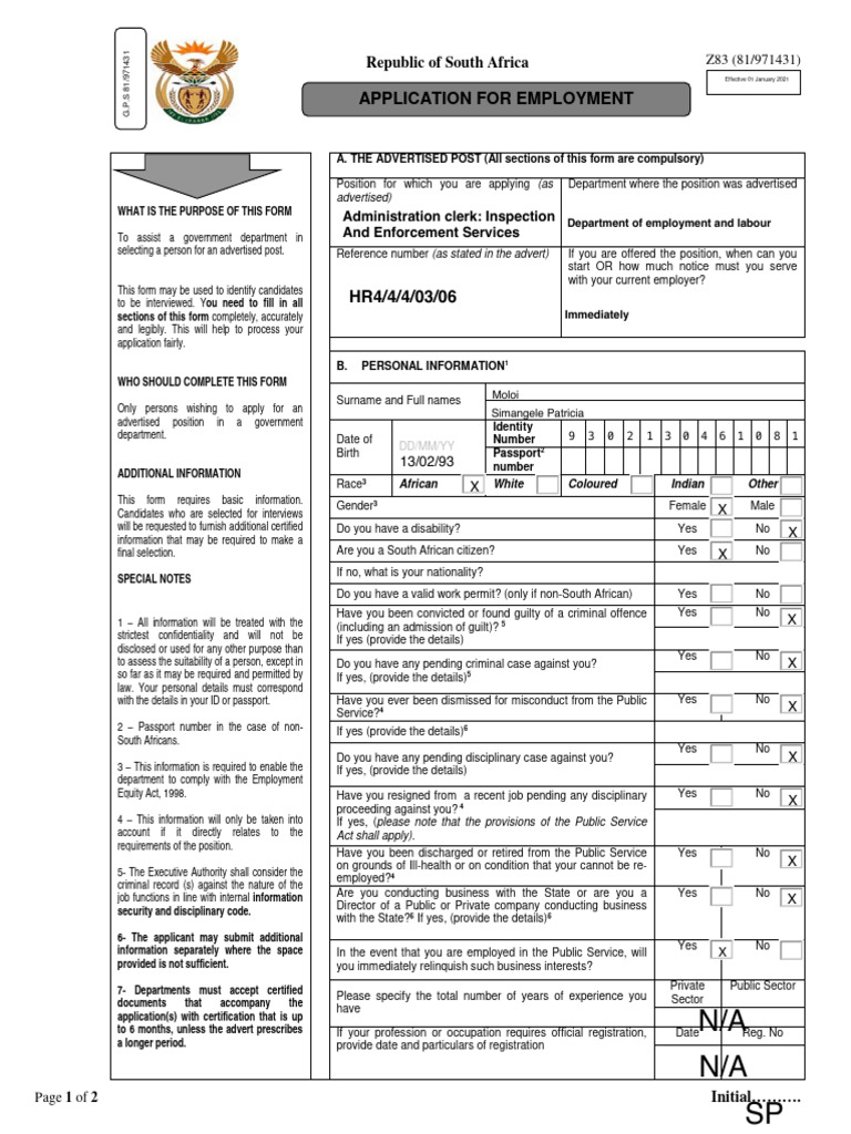 Editable Approved New Z83 Form Gazetted 6 Nov 2020 | PDF | Criminal ...