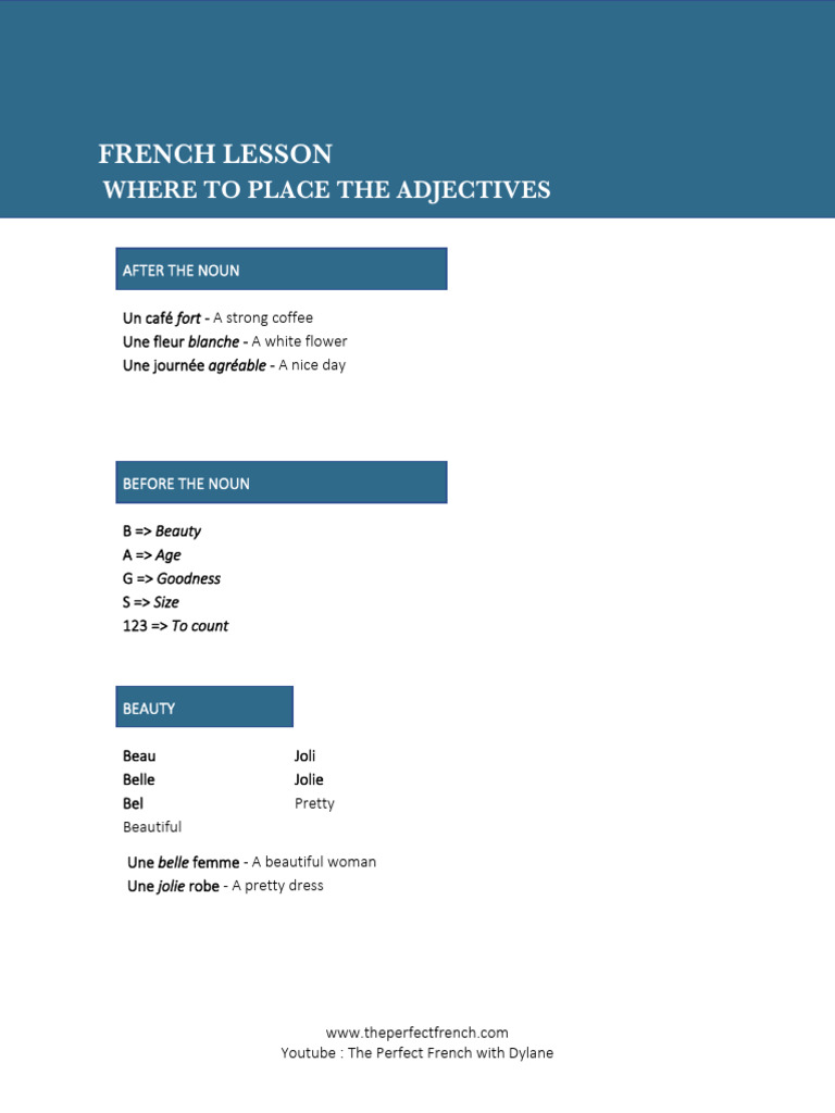 Placement des adjectifs en français | PDF