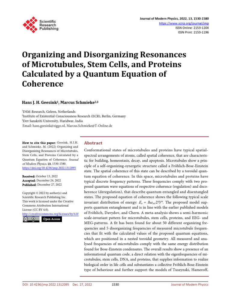Organizing and Disorganizing Resonances of Microtubules, Stem Cells ...