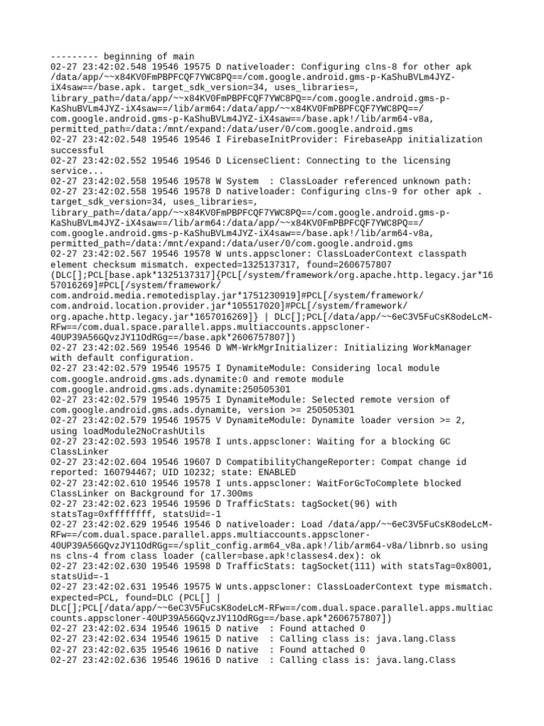 Com - Dual.space - Parallel.apps - Multiaccounts.appscloner Logcat | PDF | Android (Operating ...