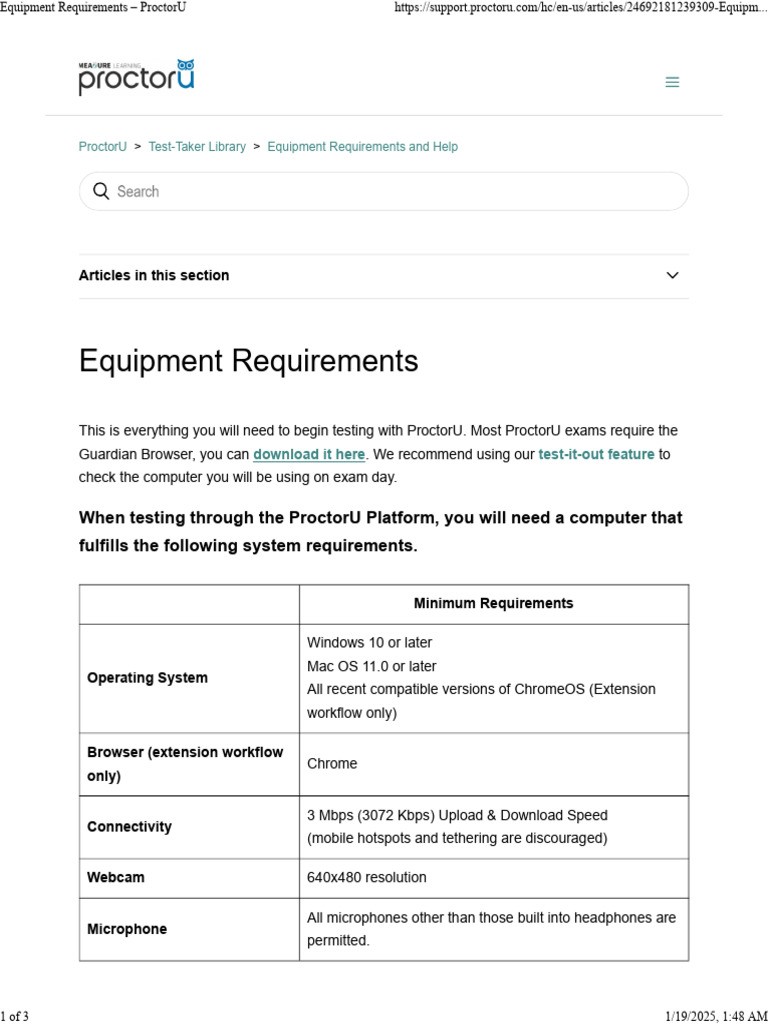ProctorU Equipment Requirement | PDF | Operating System | Office Equipment