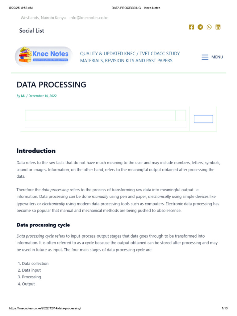 Data Processing Cycle Overview | PDF | Computer File | Computer Data Storage