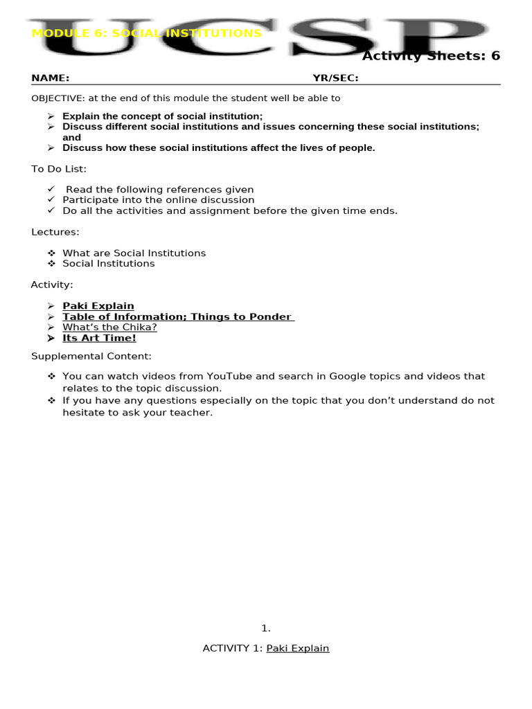 UCSP MODULE 6 - Activity Sheets | PDF