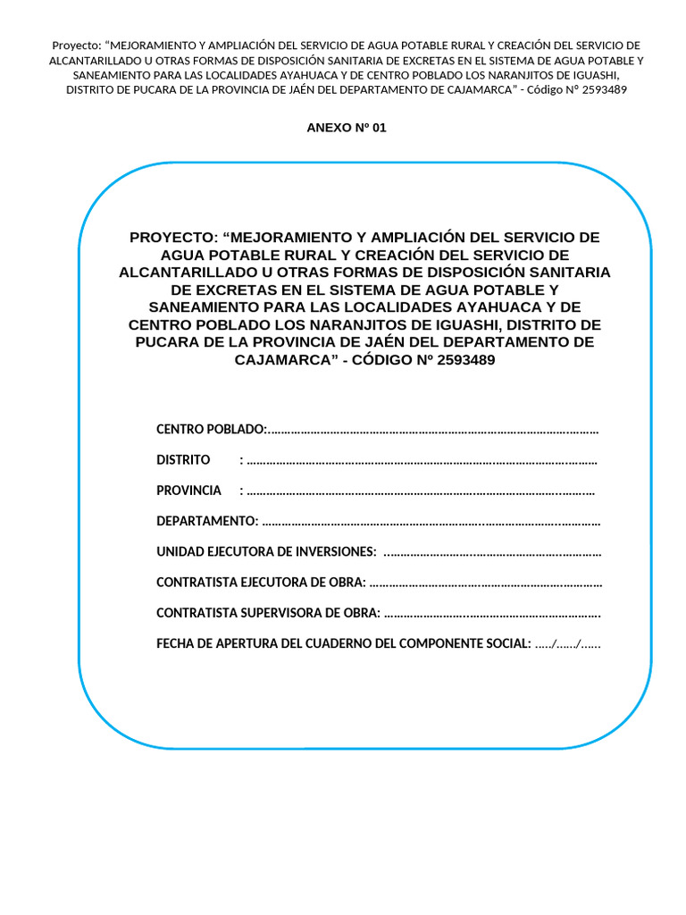 Anexo #01 - Cuaderno Del Componente Social - UGM | PDF | Alcantarillado ...