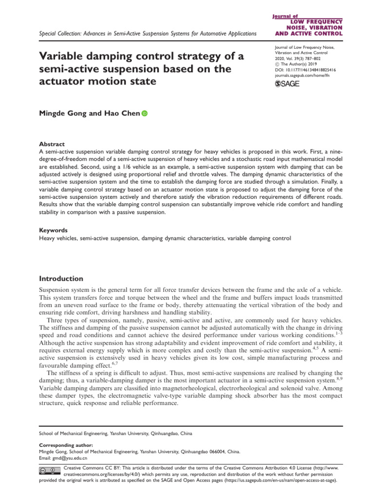 Variable Damping Control Strategy of A Semi-Active | PDF | Mechanical ...