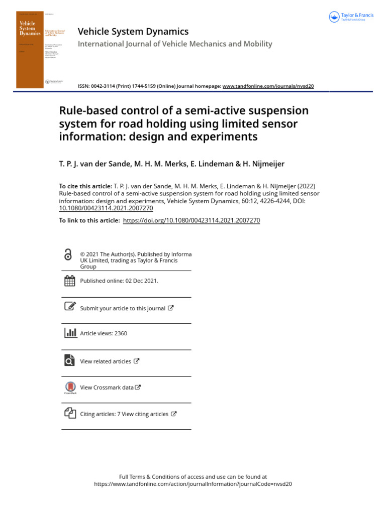 Rule-Based Control of A Semi-Active Suspension System For Road Holding Using Limited Sensor ...