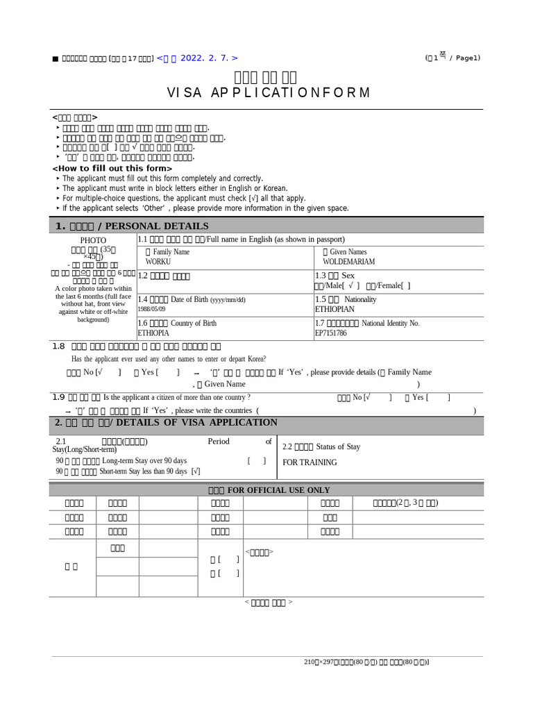 Visa Application Form | PDF