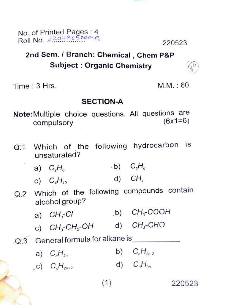 Organic Chemistry Exam Questions Guide | PDF | Alkene | Organic Chemistry