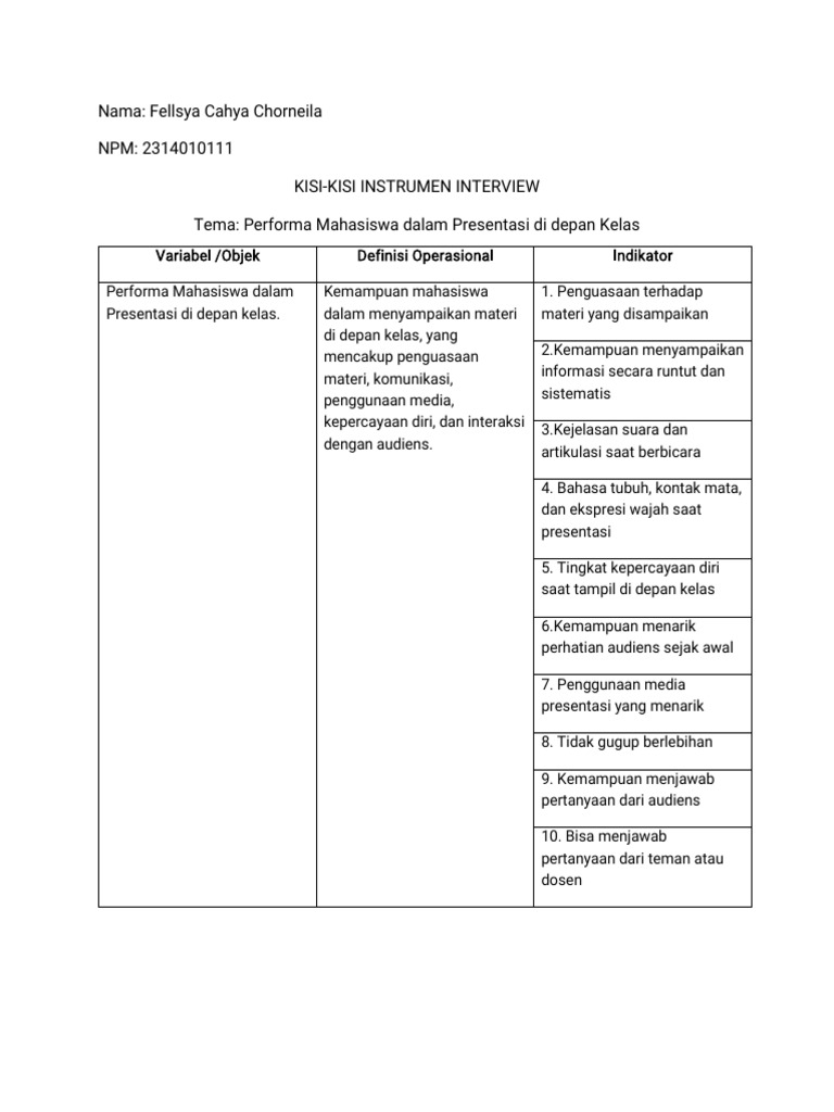 Kisi - Kisi Pedoman Interview | PDF