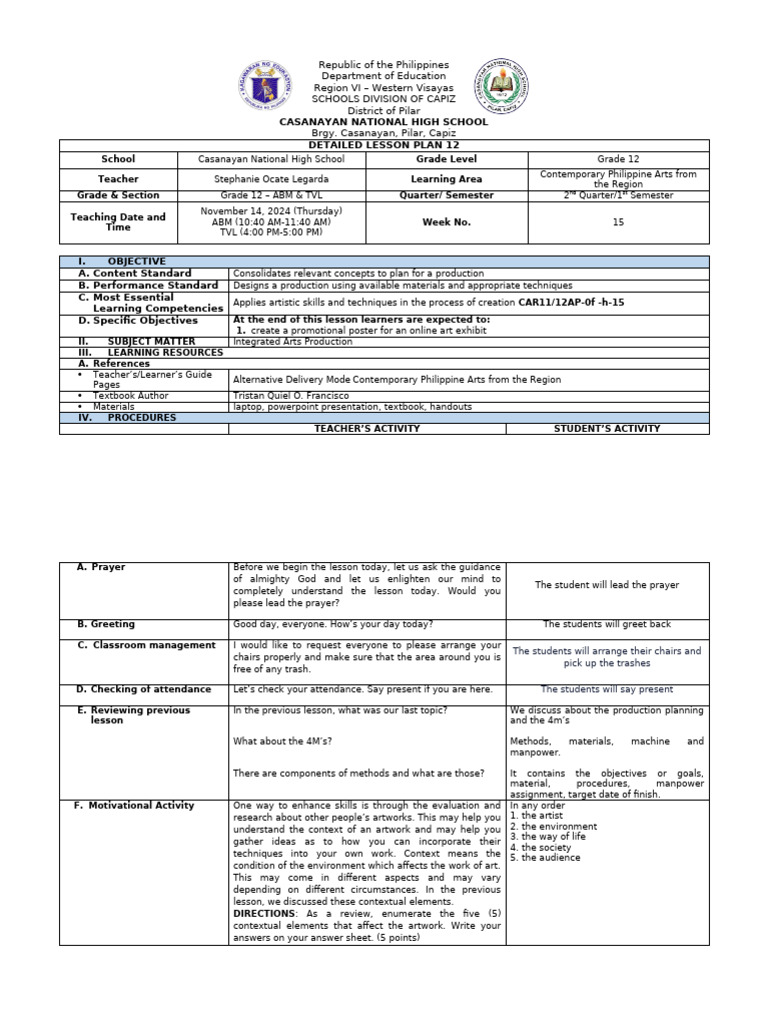DLP - Cpar - Q2 - Week 15 4 - Thursday | PDF | Teachers | Learning