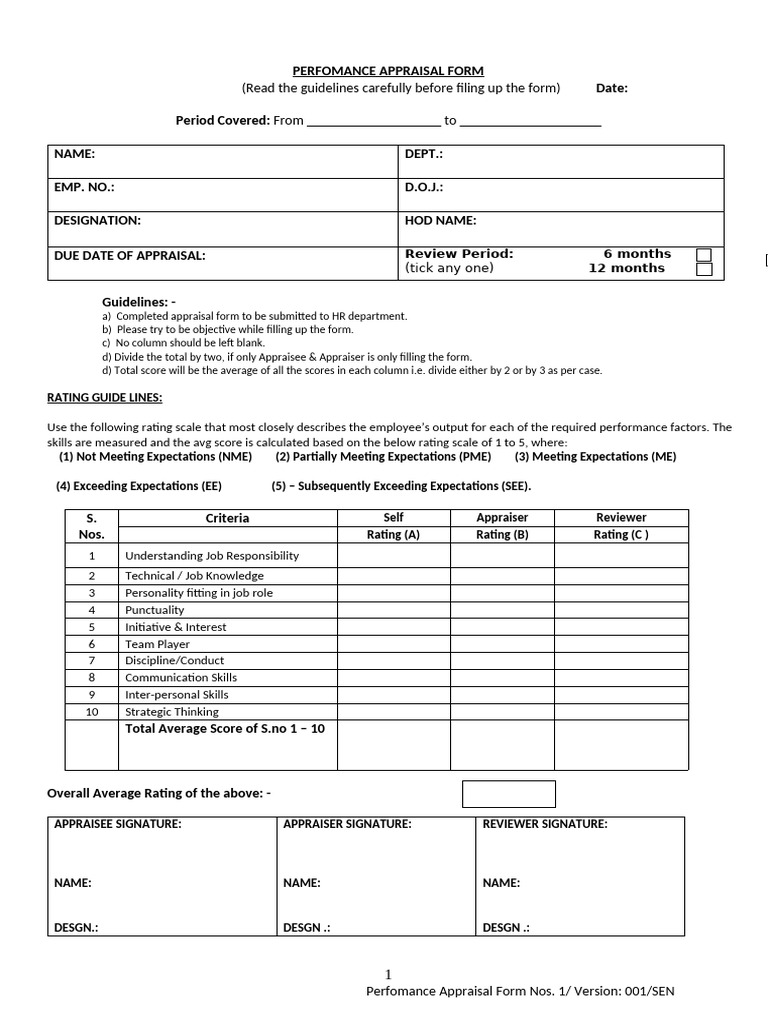 Perfomance Appraisal Form 1 | PDF | Performance Appraisal