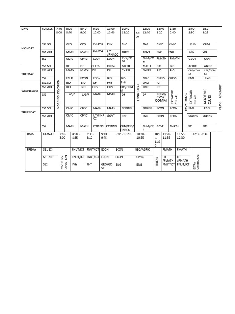 Timetable Senior 3rd Term May | PDF