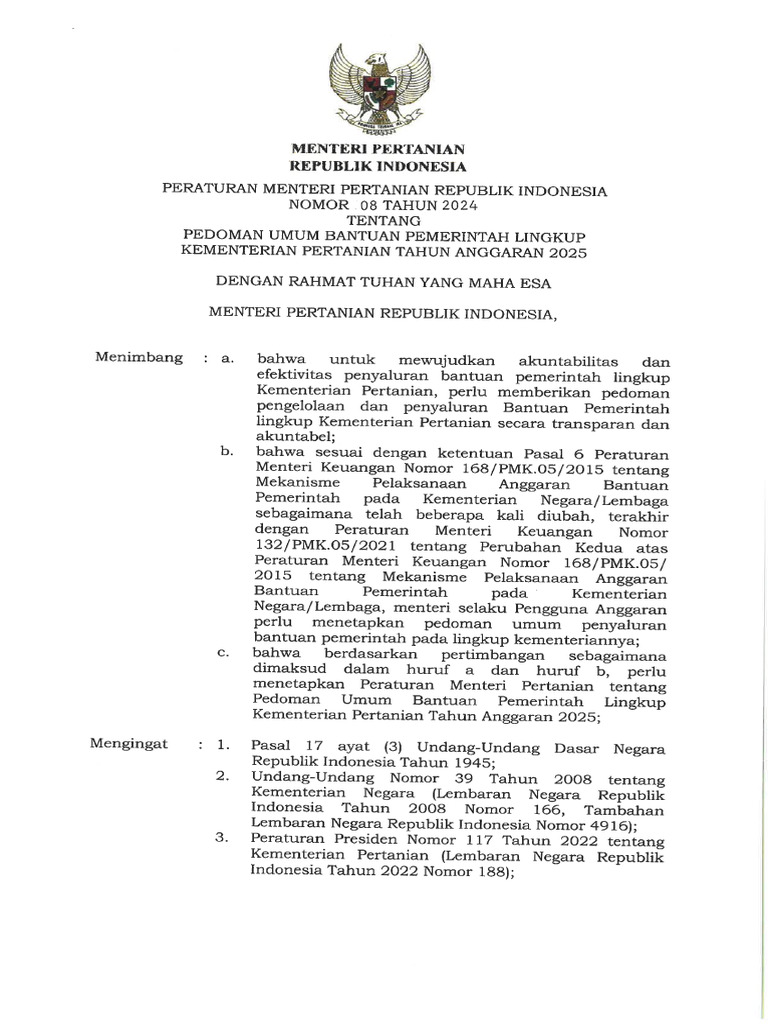 Permentan No 08 Tahun 2024-Pedum Banper Kementan Ta 2025 | PDF