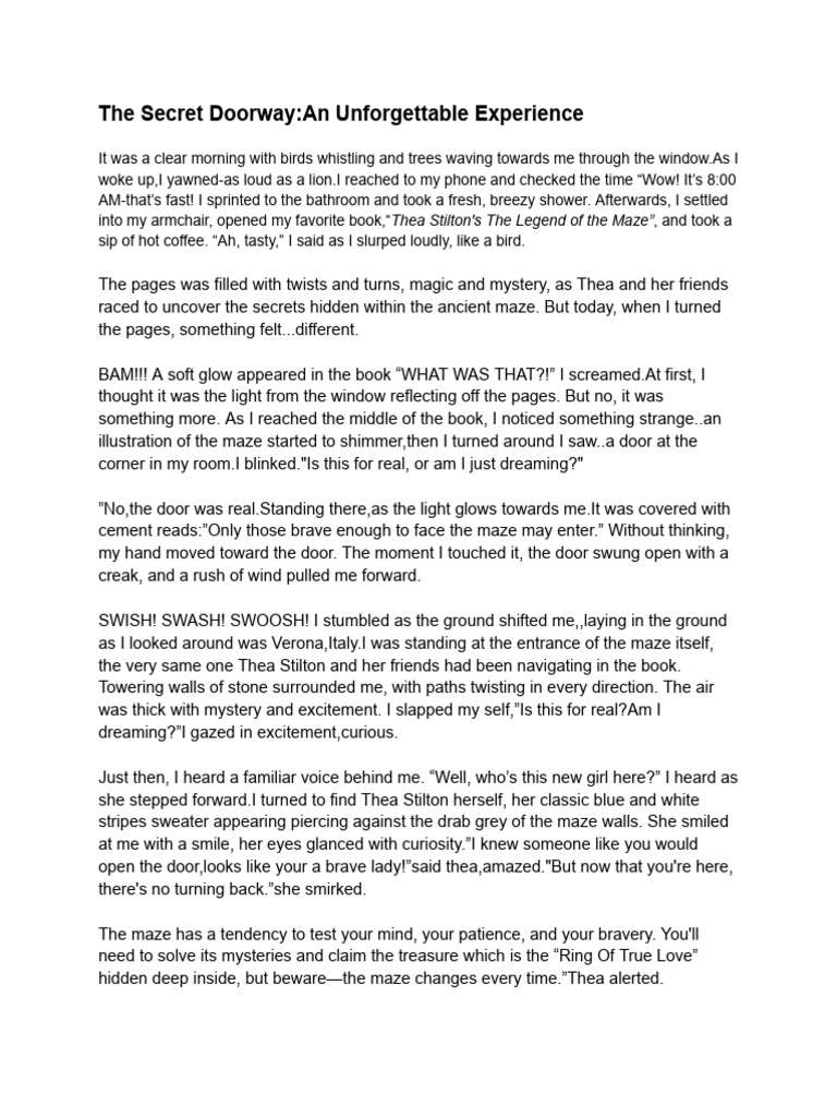 Adylyn Yap - 8N - Junior - Q3 - The Secret Doorway - An Unforgettable ...