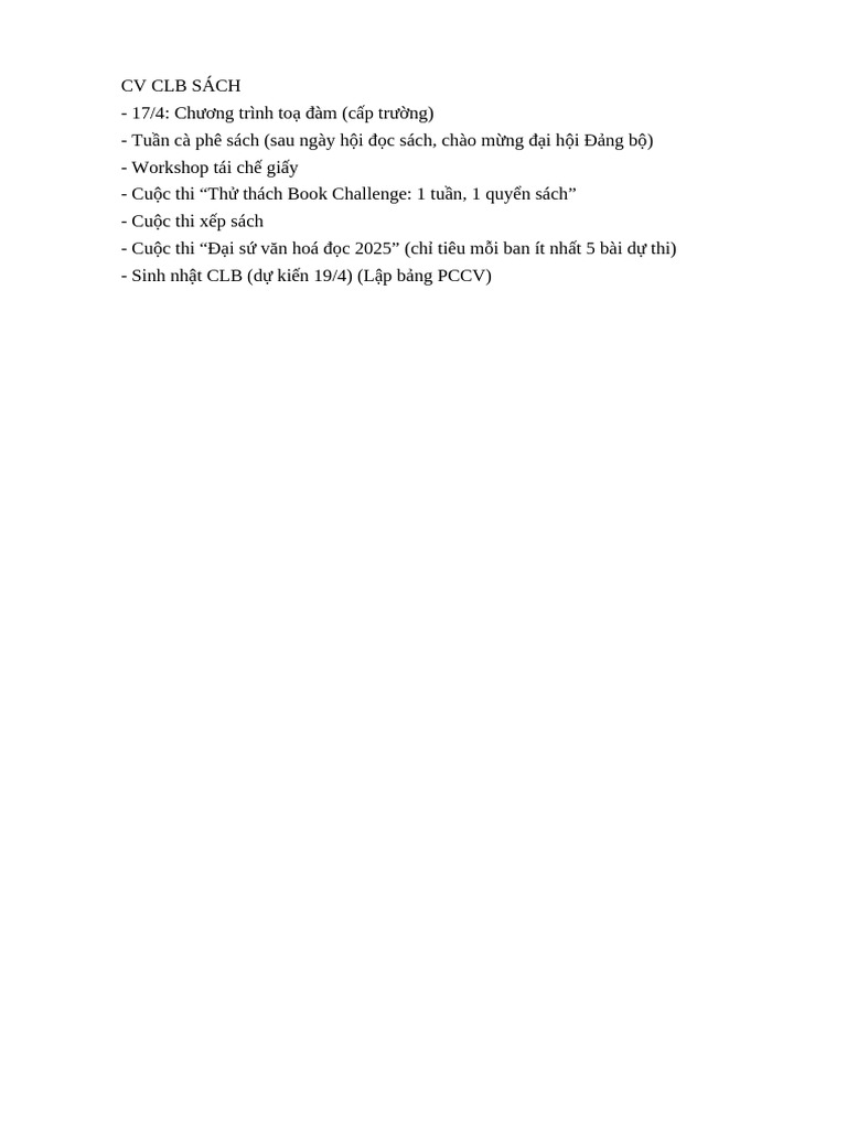 CV CLB Sách | PDF