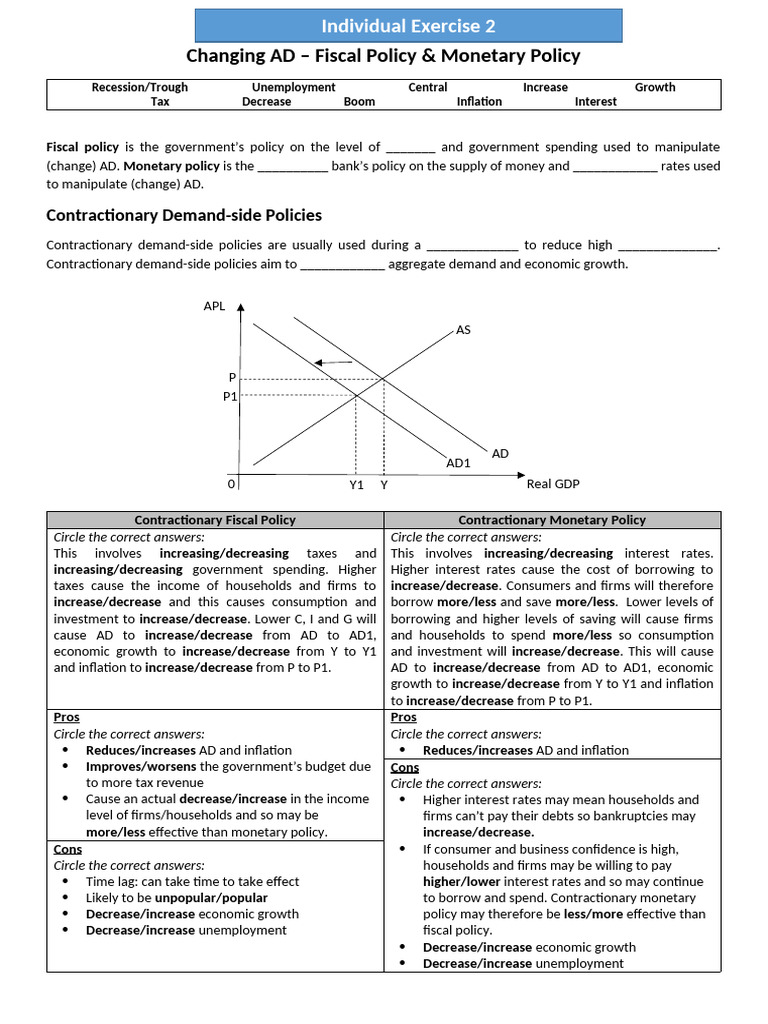 Fiscal Monetary Policy Worksheet | PDF | Fiscal Policy | Monetary Policy