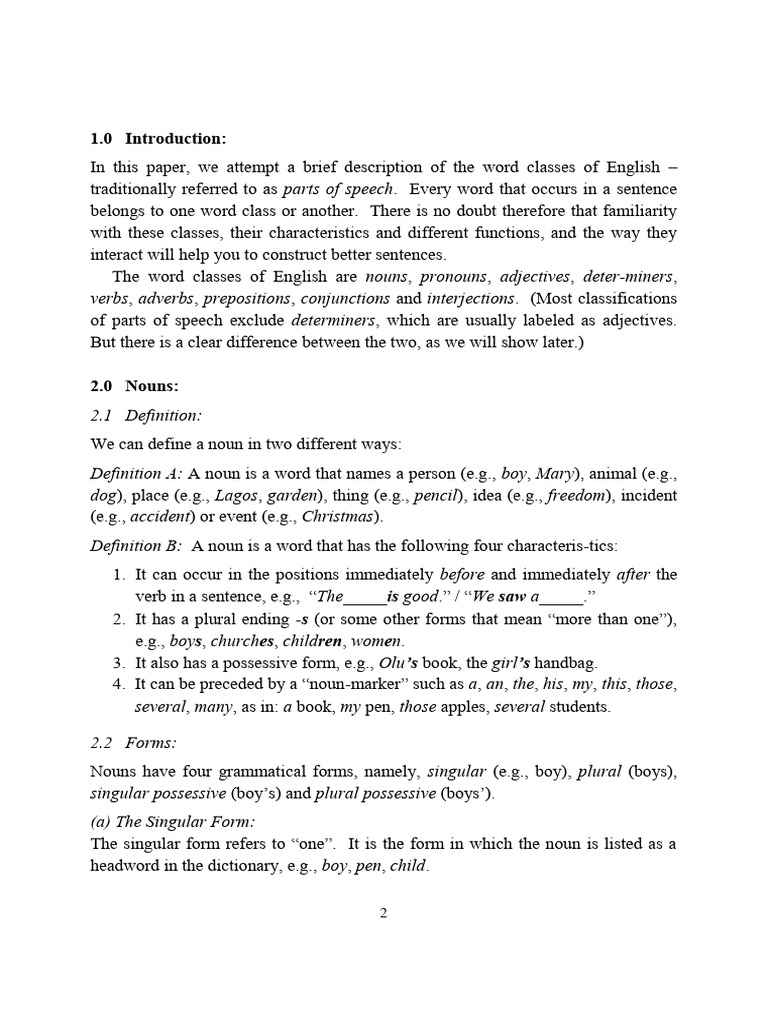 Understanding English Word Classes | PDF | Part Of Speech | Noun