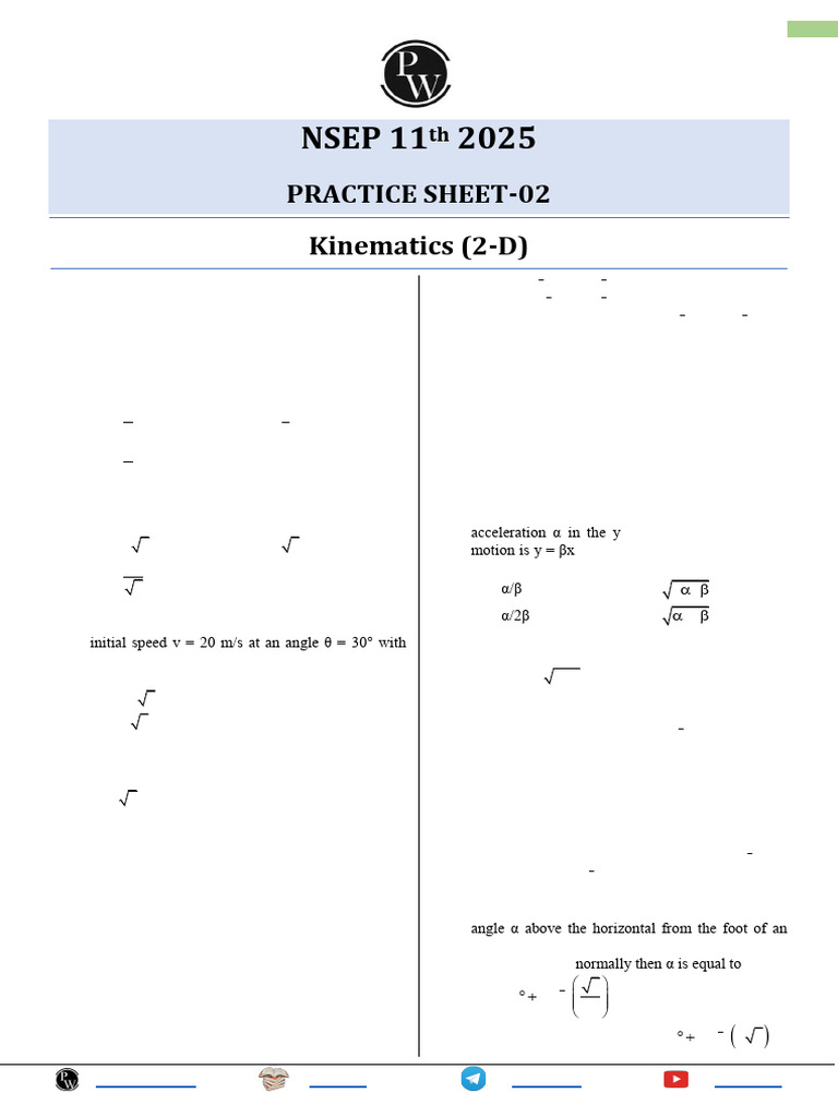 Kinematics: Practice Sheet 02 (Only PDF | PDF | Kinematics | Acceleration