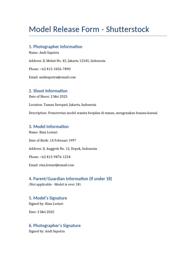 Shutterstock Model Release Form | PDF