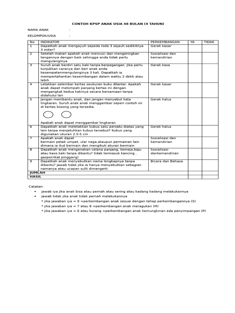 Contoh KPSP Anak Usia 48 Bulan | PDF