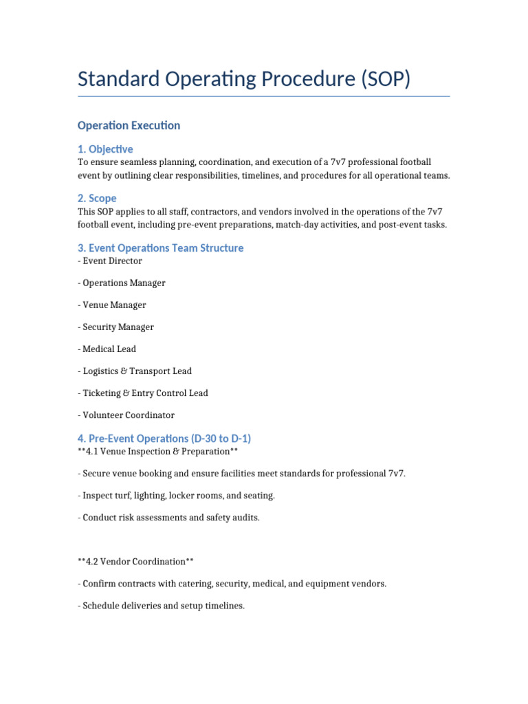 SOP 7v7 Professional Football Event | PDF | Emergency Management | Safety