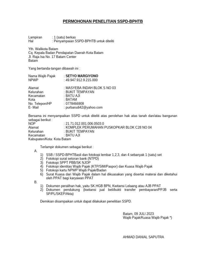 Permohonan Penelitian SSPD (Terbaru) Setyo Margiyono | PDF