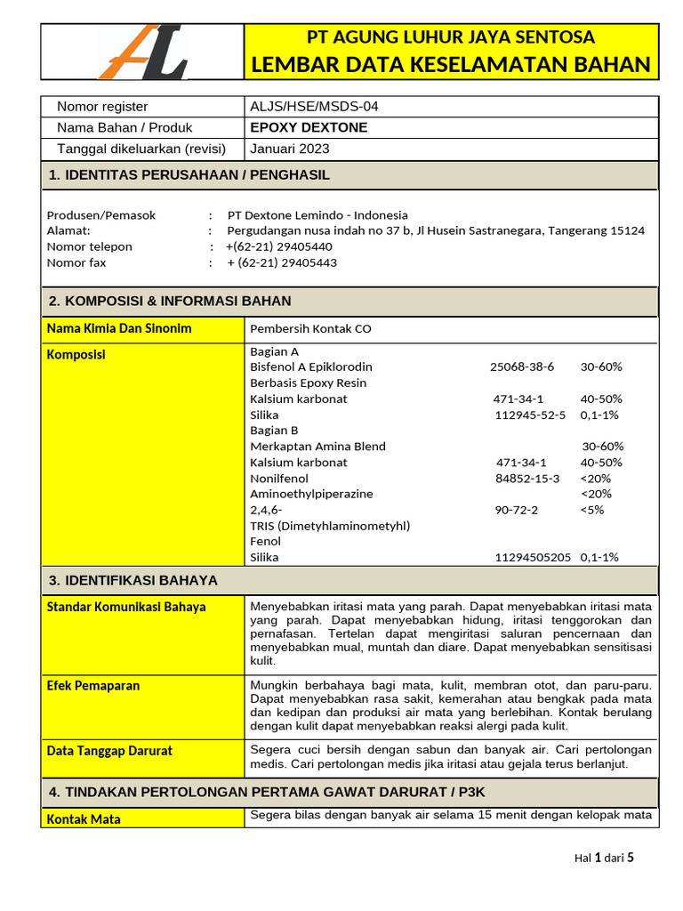 MSDS Epoxy Dextone Tangerang | PDF