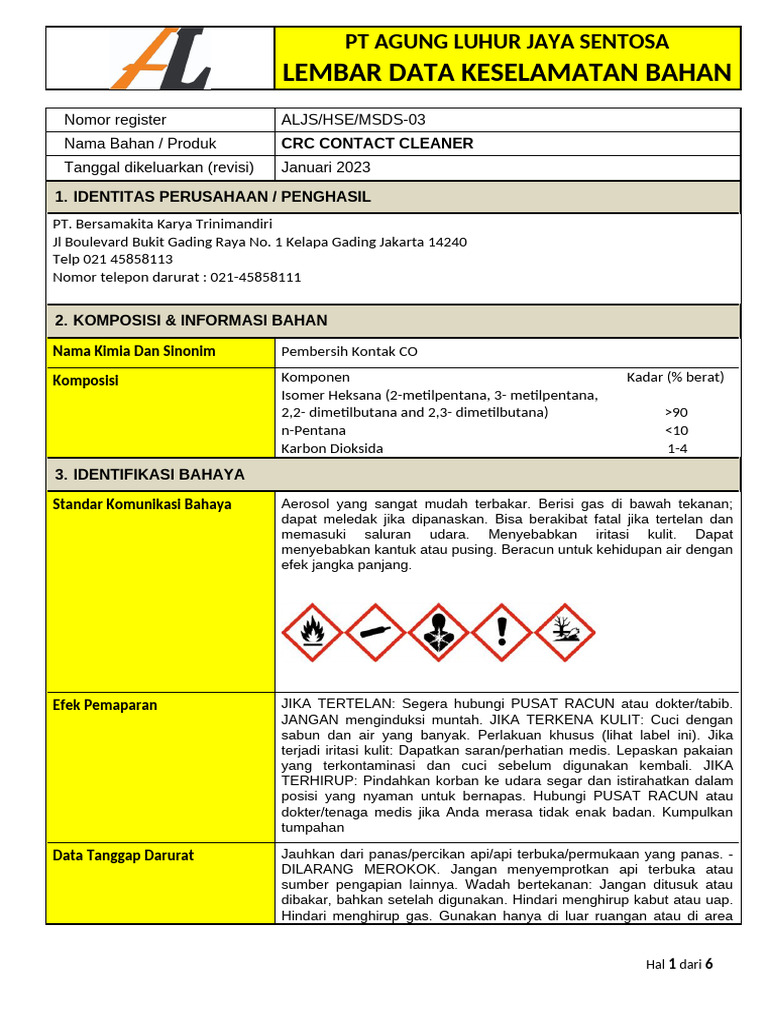 Aljs-Hse-Msds-03 CRC Contact Cleaner | PDF