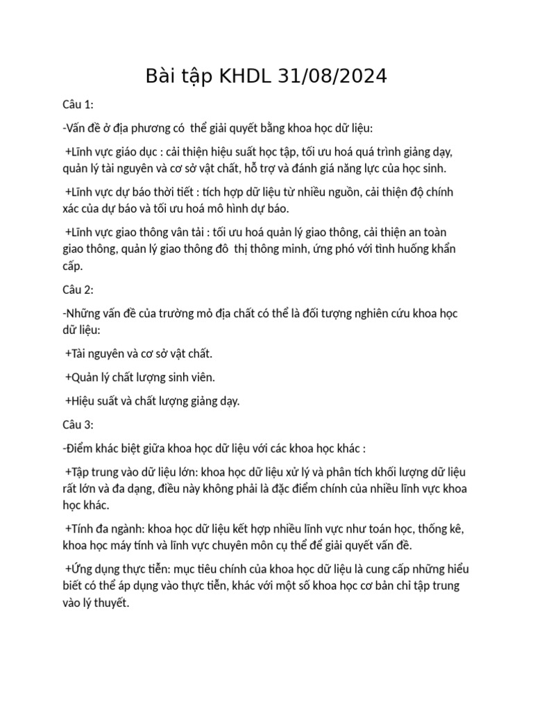 Bài tập KHDL 3108 | PDF