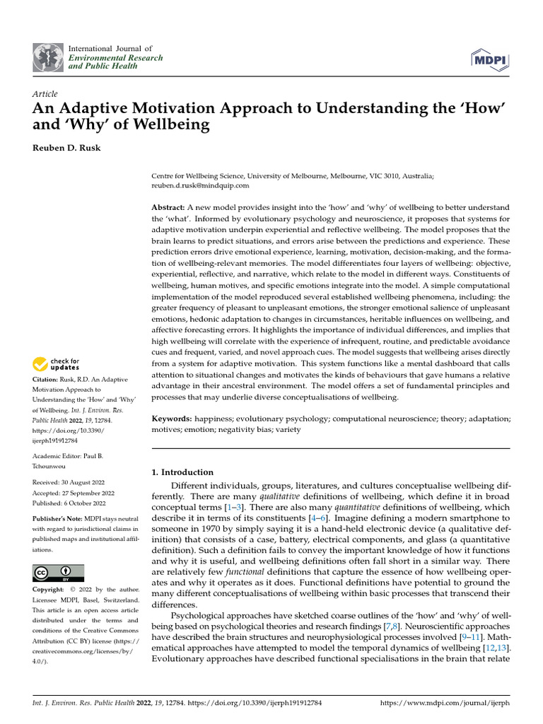 An Adaptive Motivation Approach To Understanding The How' and Why' of Wellbeing - by - Reuben D ...