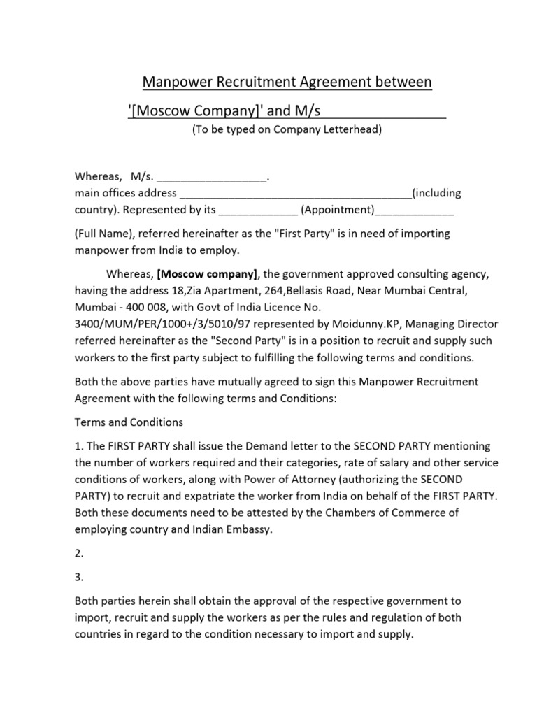 Manpower Recruitment Agreement | PDF