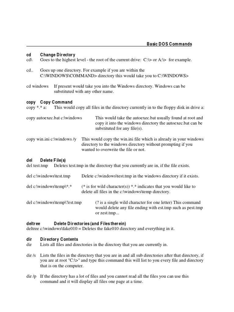 Essential DOS commands for navigating directories and managing files ...