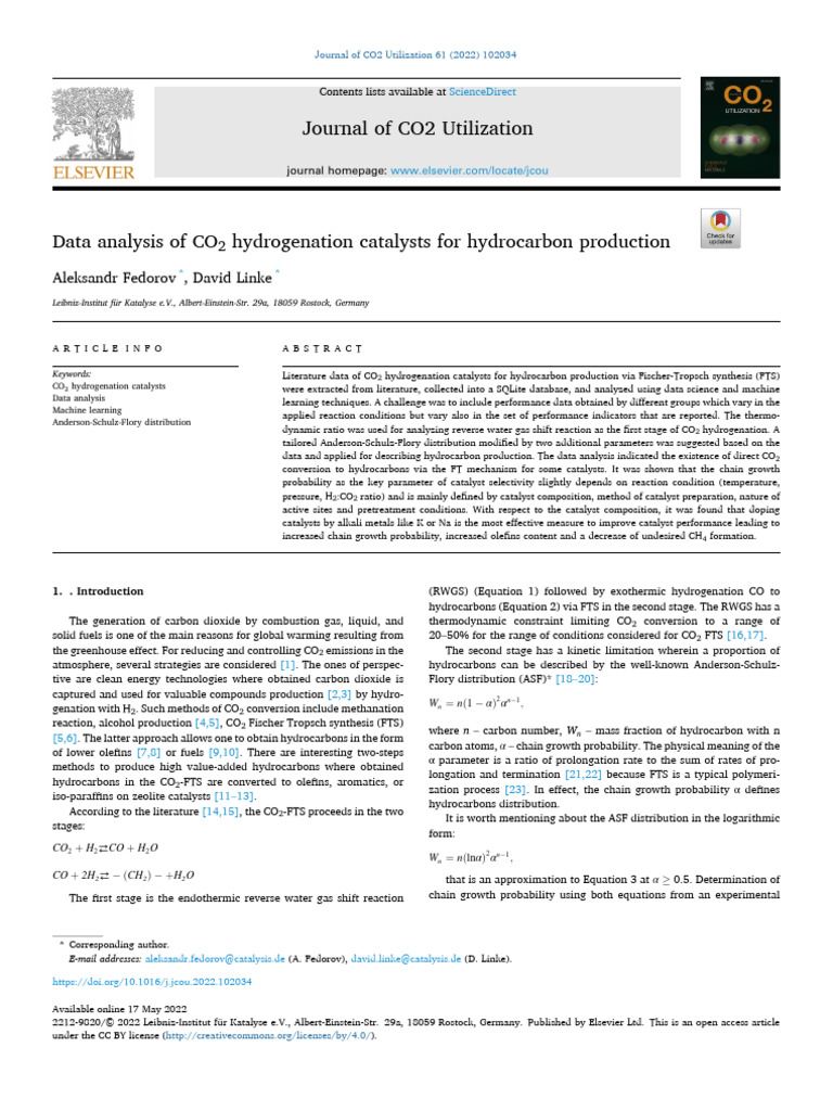 Data Analysis of CO2 Hydrogenation Catalysts For Hyd 2022 Journal of ...