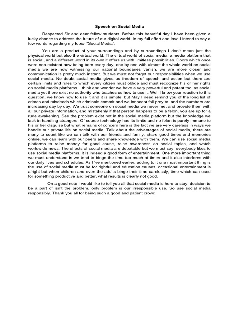Short Speech On Social Media PT 3Q Grade Olan | PDF