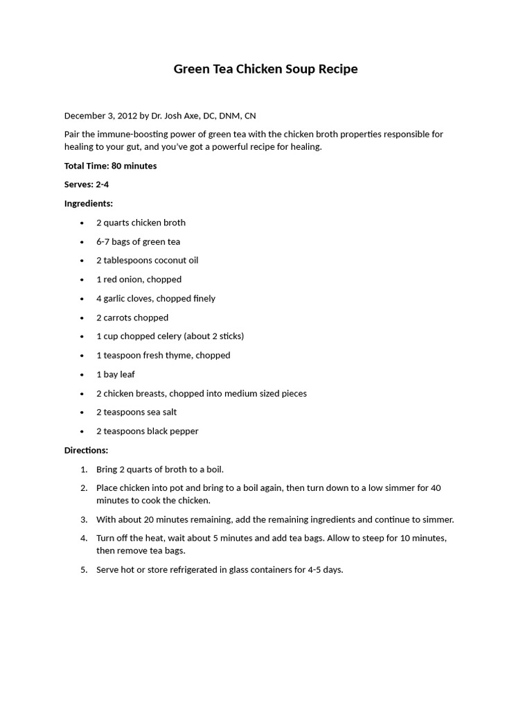 Green Tea Chicken Soup Recipe | PDF