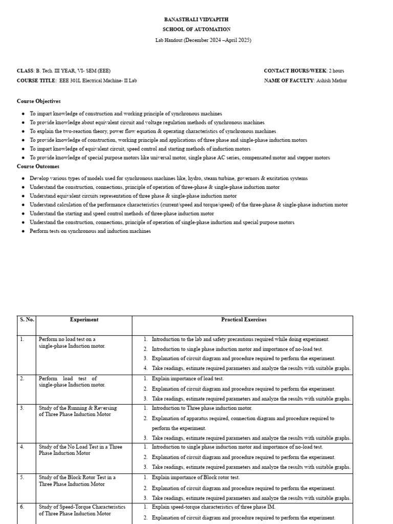 E. Machine II Lab Handout - 2025 | PDF | Electrical Network | Electric ...