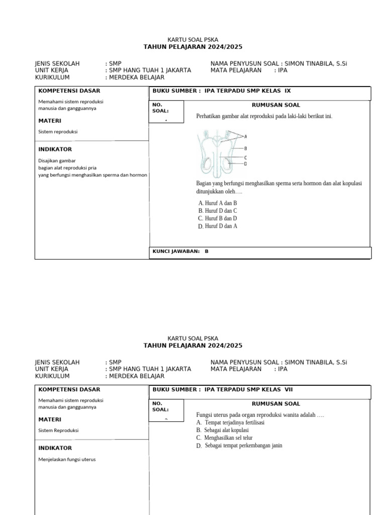 KARTU SOAL PSKA SMP HT 2025 | PDF