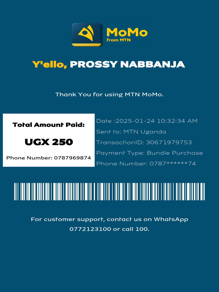 MTN MoMo Transaction Receipt 2025 | PDF