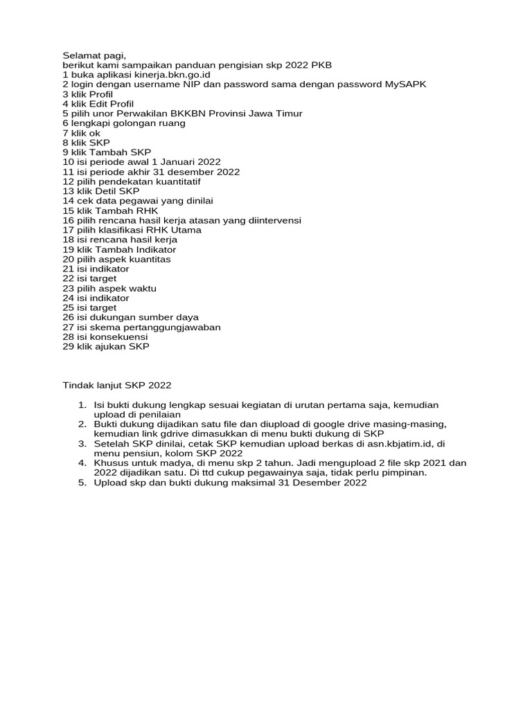 Panduan Pengisian SKP 2022 PKB | PDF
