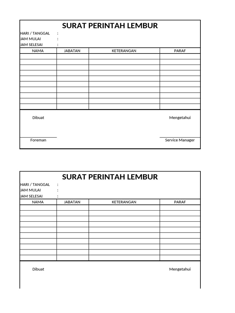 Surat Perintah Lembur Karyawan | PDF