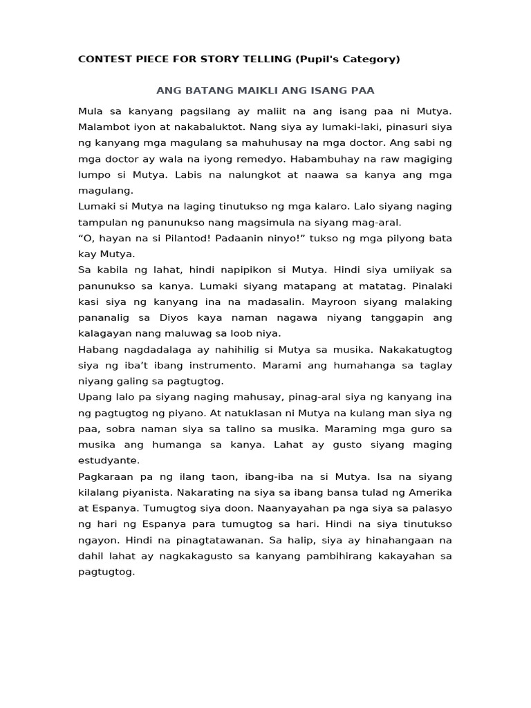 Story Telling - Filipino Pupils Category - FNL | PDF