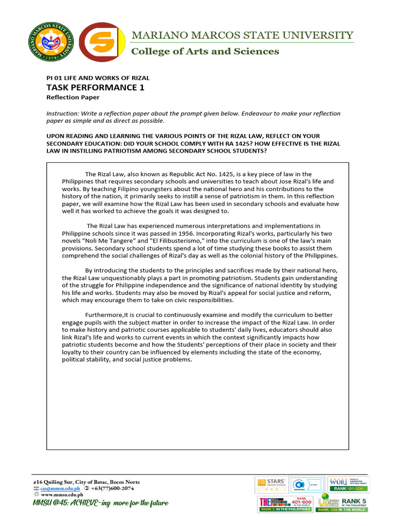 01 (Task Performance) Reflection Paper - Sudario | PDF | Learning